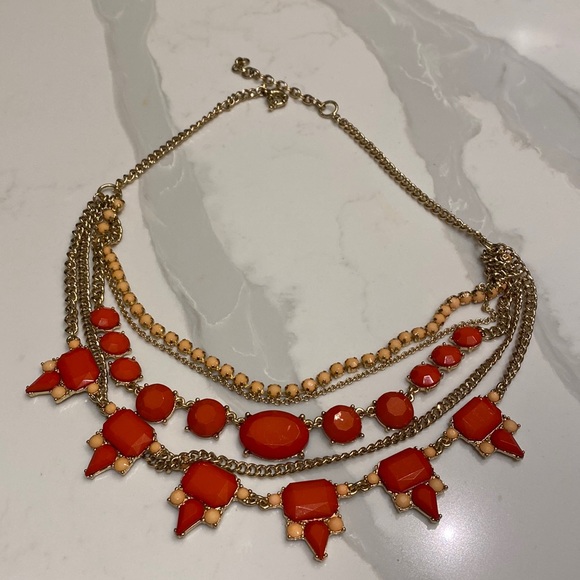 J. Crew | Jewelry | J Crew Statement Necklace Red And Pink Multilayer ...